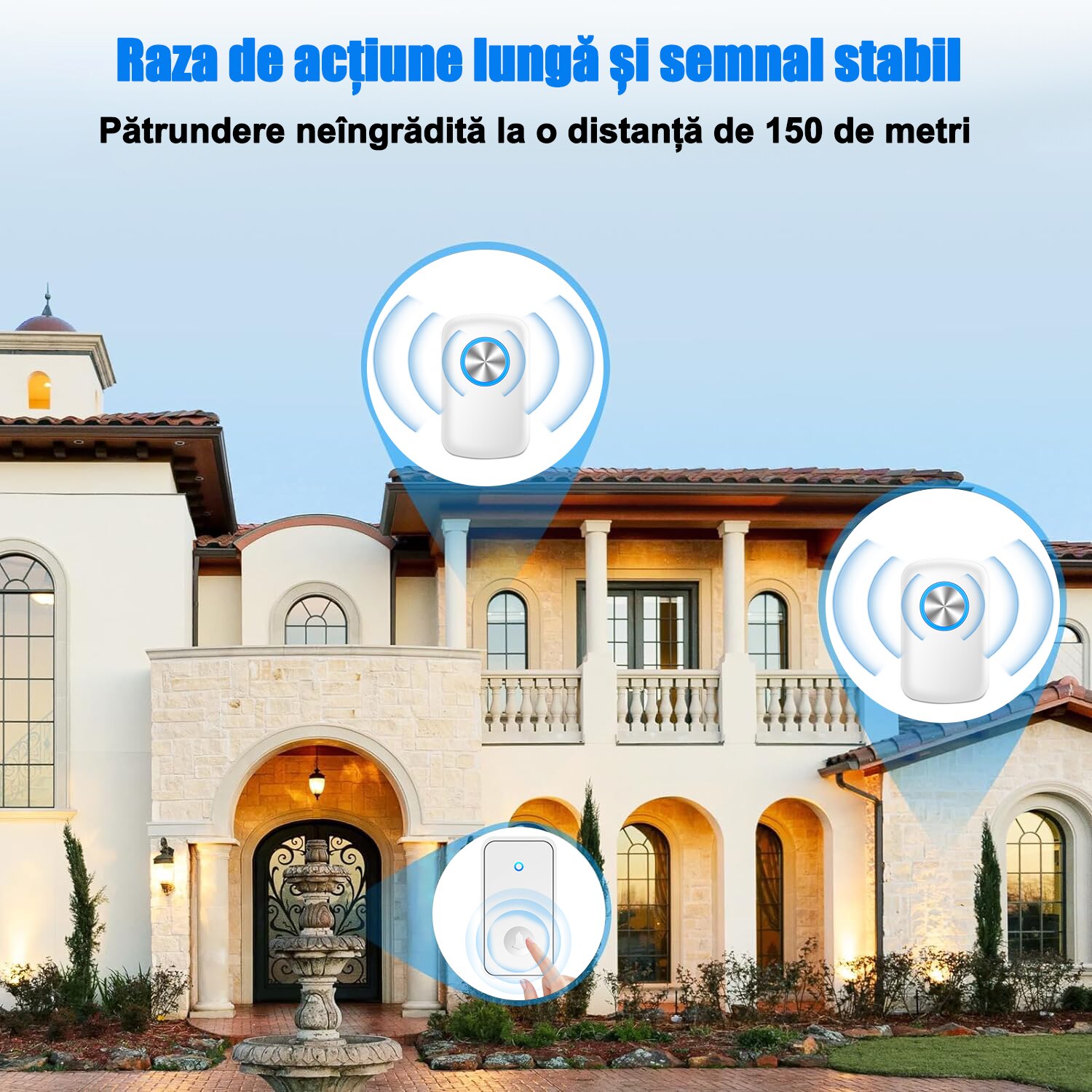 Безжичен звънец, Xinxu, с 1 предавател и 2 приемника, самостоятелно ...