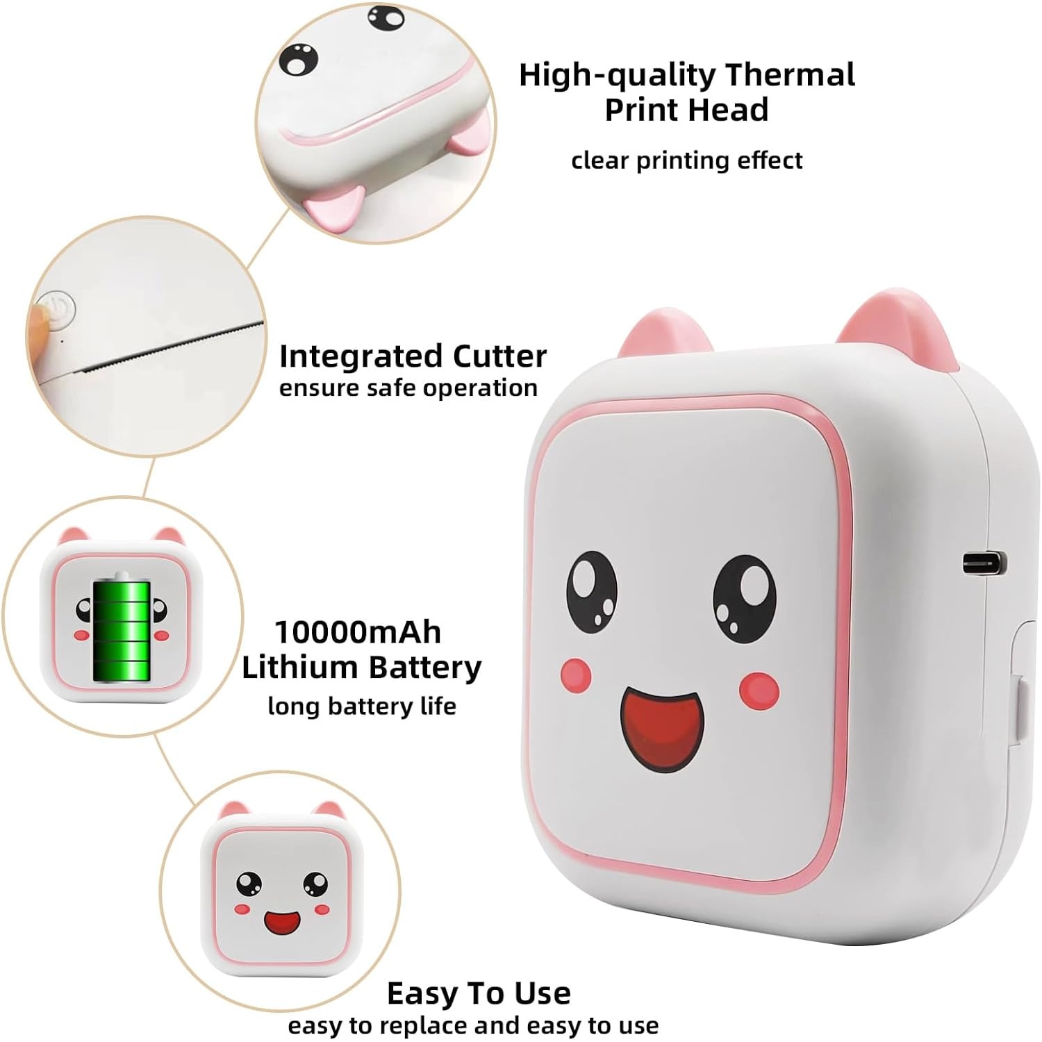 Mini imprimanta termica si 13 role hartie 57x25mm, cu stilouri colorate ...