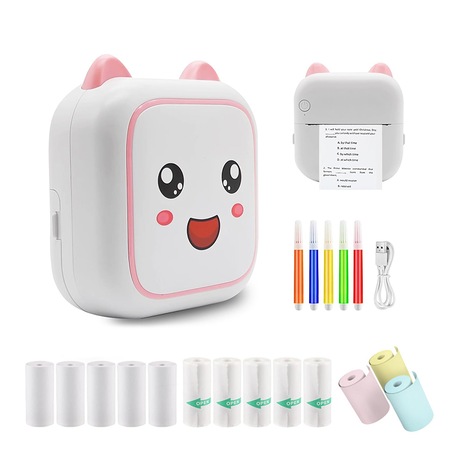 Mini imprimanta termica si 13 role hartie 57x25mm, cu stilouri colorate ...