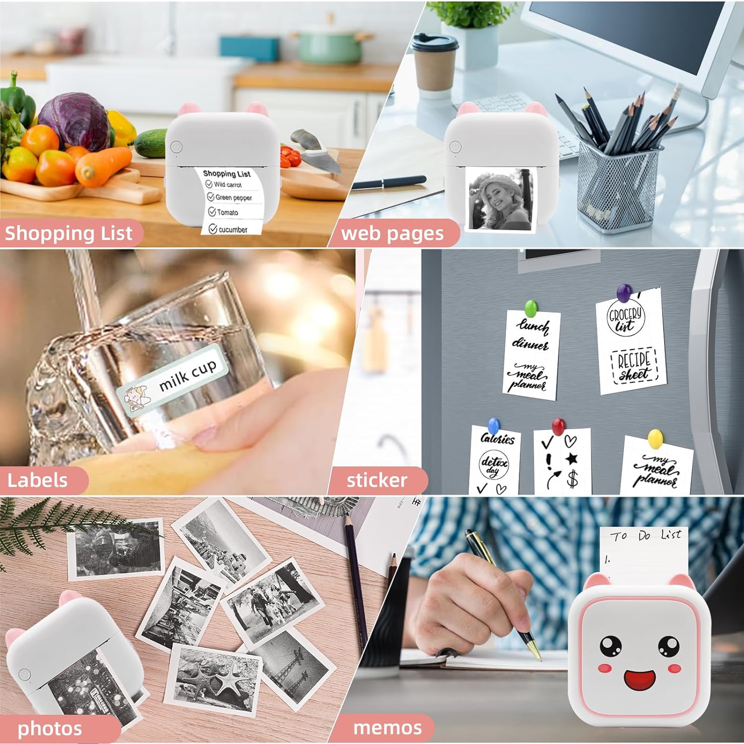 Mini imprimanta termica si 13 role hartie 57x25mm, cu stilouri colorate ...