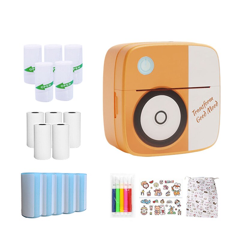 Set Mini imprimanta termica si 15 role hartie, cu stilouri colorate ...