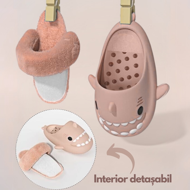 Papuci de iarna, Model rechin, Material exterior impermeabil, Captusiti ...