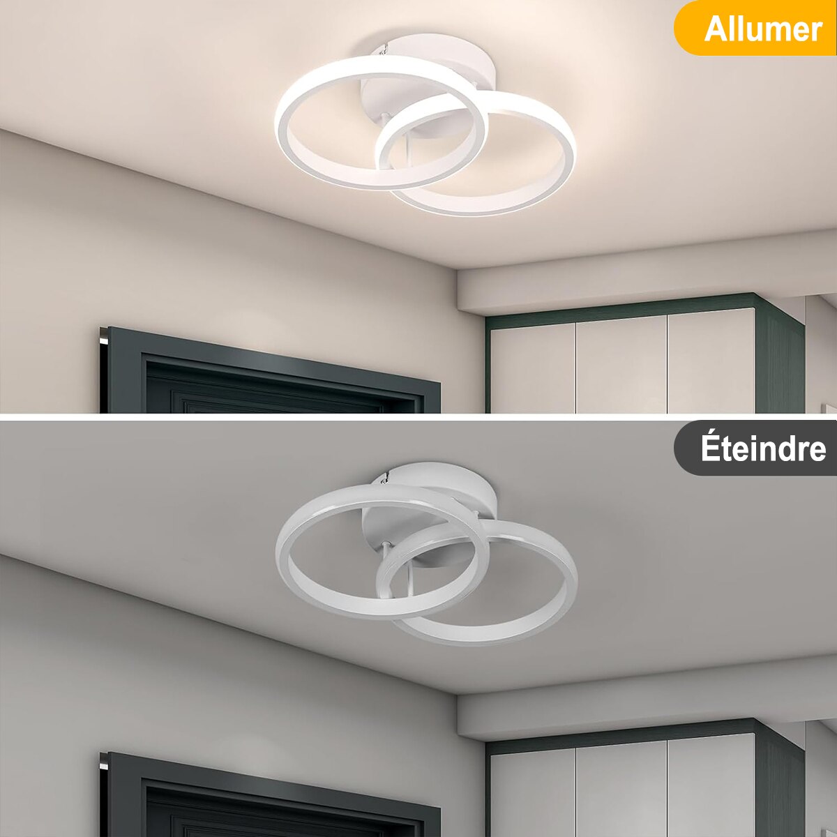 Модна LED плафониера 2 кръга, Xinxu, 3 светлинни режима, 220V, 20W, Бяла - eMAG.bg