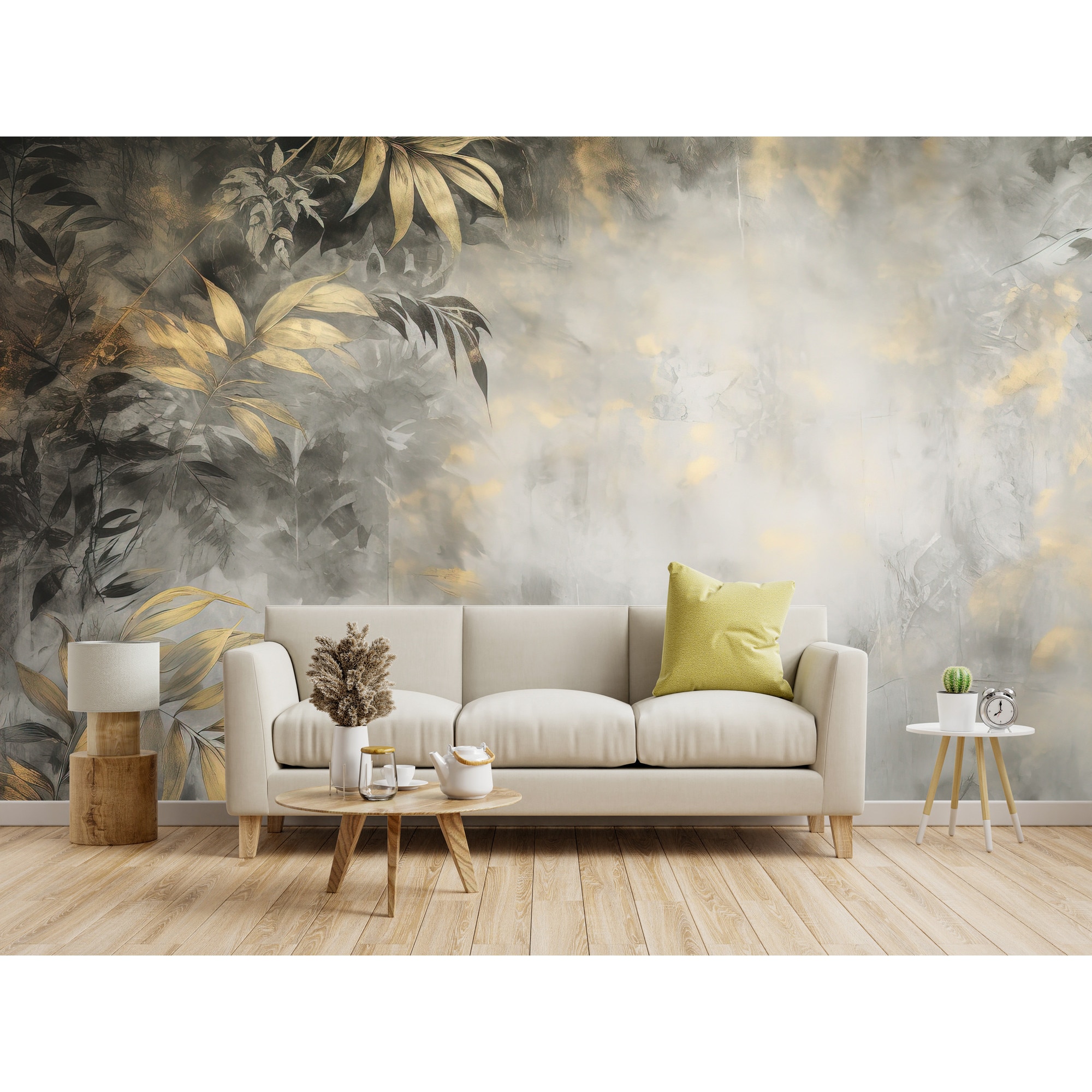 Fototapet frunze abstracte de palmier, fundal beton, marmura, decor ...