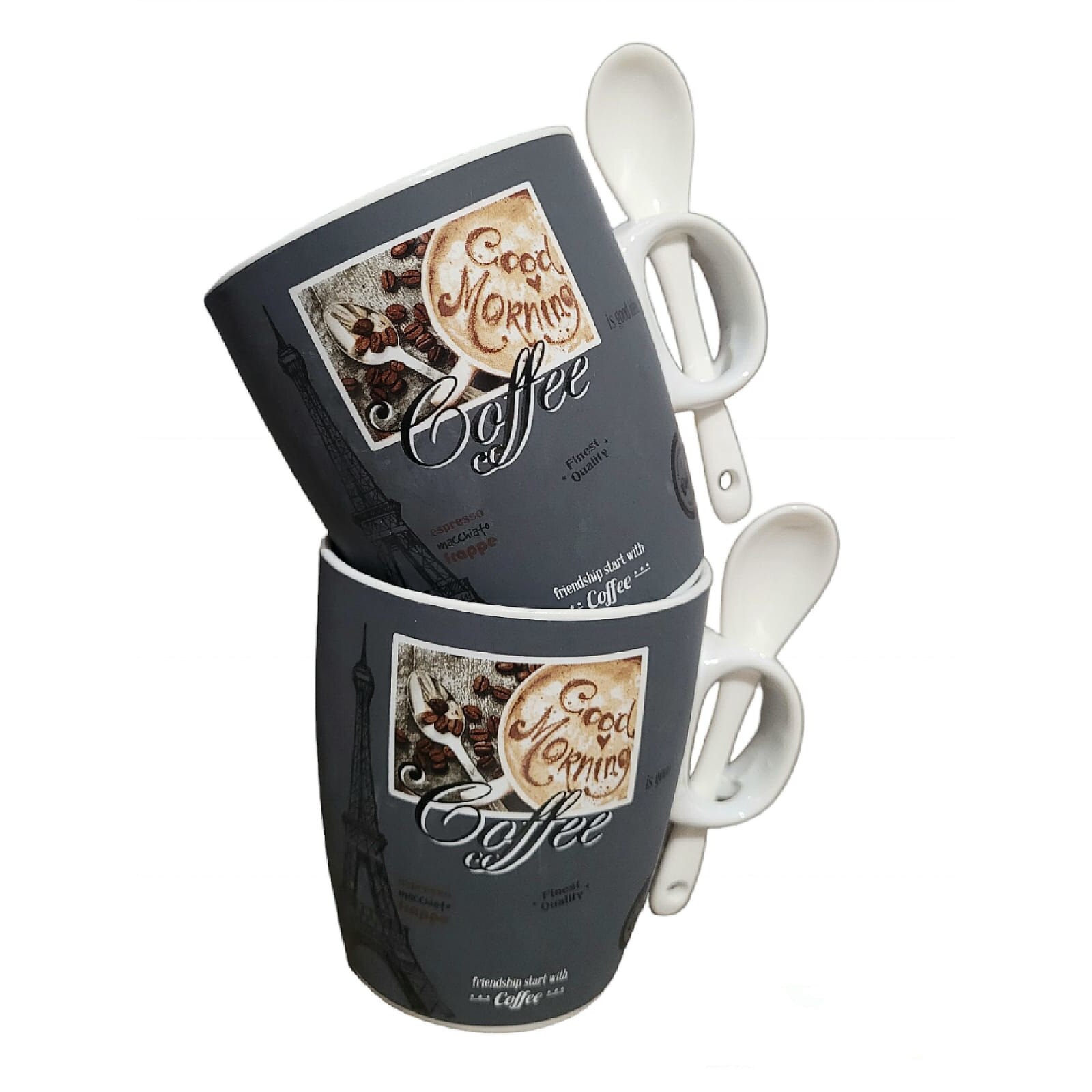 Set cutii metalice pentru zahar, cafea si alimente plus doua cesti cu ...