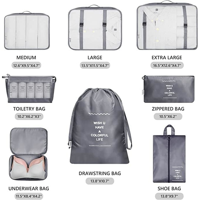 Set 8 huse organizare bagaj, organizatoare valiza/troler Gri - eMAG.ro
