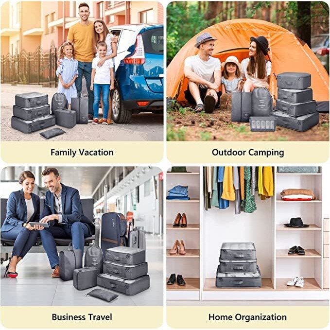 Set 8 huse organizare bagaj, organizatoare valiza/troler Gri - eMAG.ro