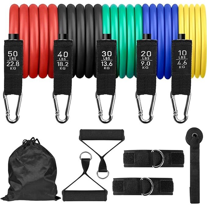 Set Antrenament Extensor Cu 11 Accesorii, 5 Benzi Tubulare Elastice, 3 ...