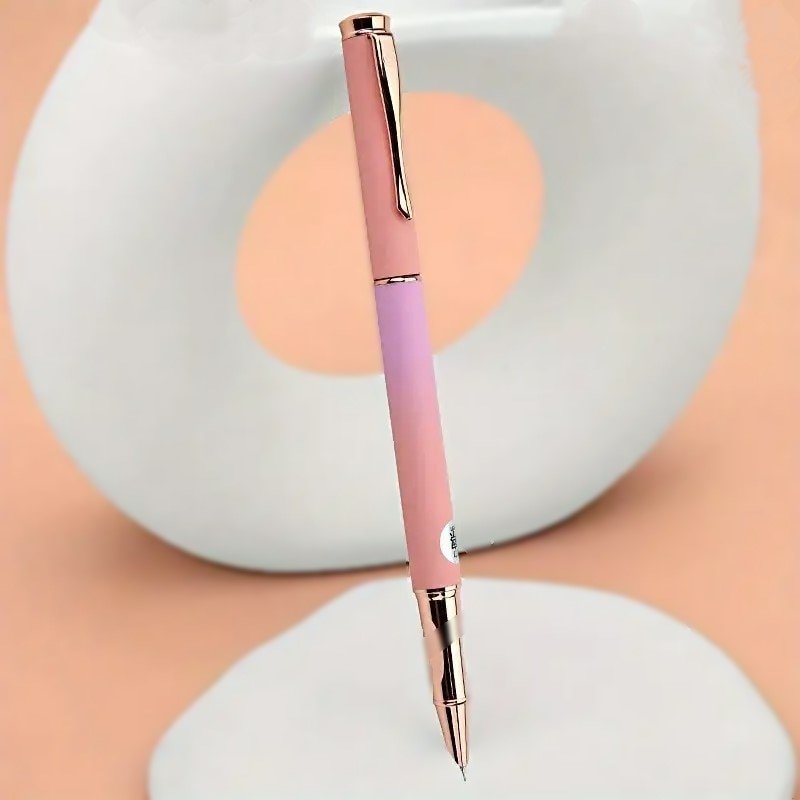 Stilou metalic de lux cu radiera si 10 rezerve termice roz - eMAG.ro