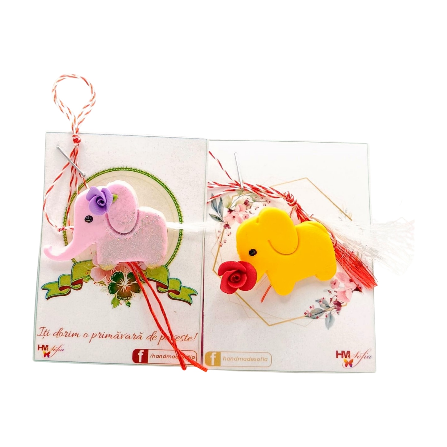 Set 4 martisoare pentru copii, elefant, cu ac de brosa, modelat manual ...