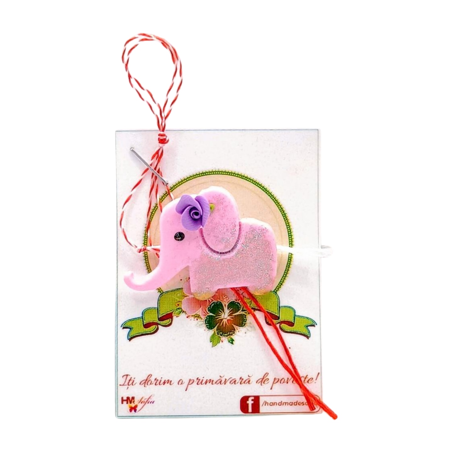 Set 4 martisoare pentru copii, elefant, cu ac de brosa, modelat manual ...