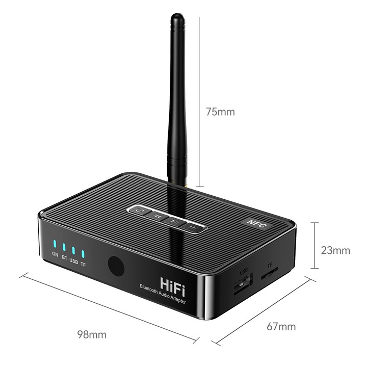 Receptor audio Bluetooth 5.1, JESWO, AUX/RCA/USB/TF, Suport microfon ...