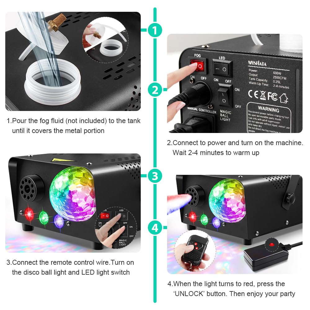 Машина за осветление и дим, WALALLA, LED, 3 цвята, 600 W, Черна - eMAG.bg