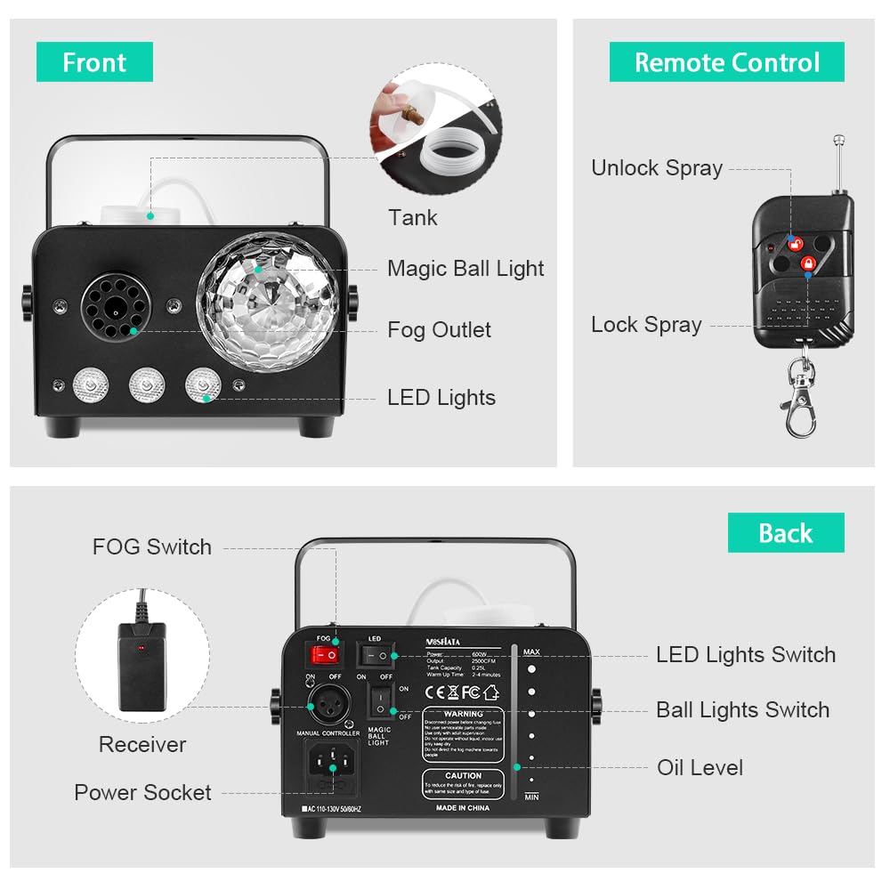 Машина за осветление и дим, WALALLA, LED, 3 цвята, 600 W, Черна - eMAG.bg