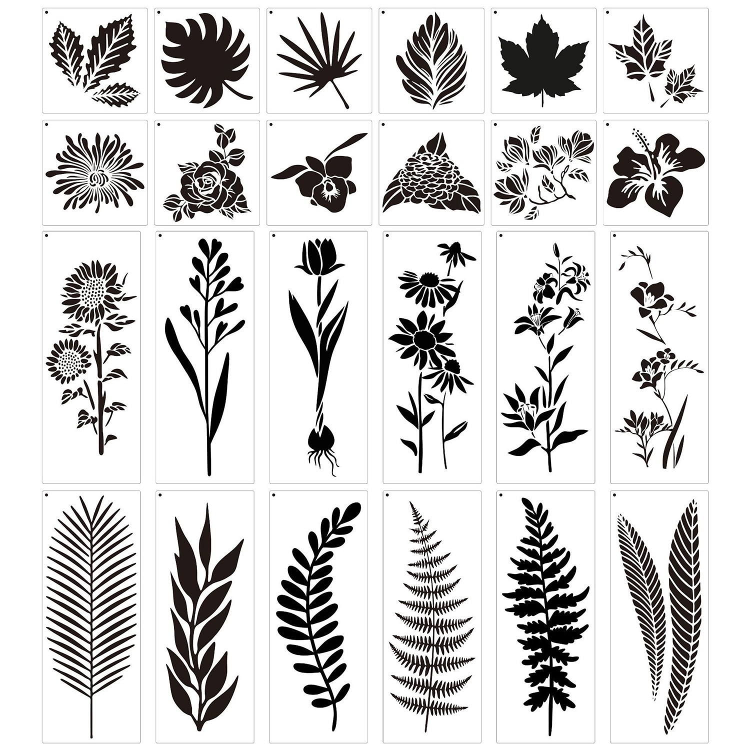 Set 24 bucati sablon de pictura cu flori si plante, BOMSTOM, PET, Alb ...