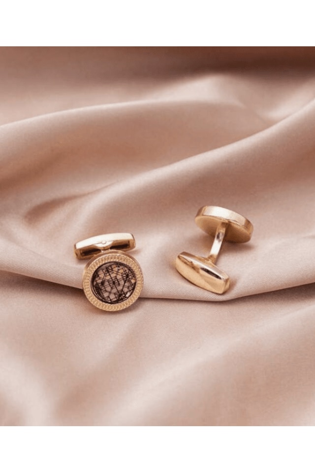 Set 2 Butoni Camasa, Model Geometric, Culoare Auriu, 25 mm x 15 mm ...