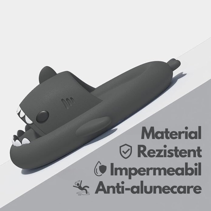 Papuci rechin pentru copii, Unisex, Gri, 34-35 - eMAG.ro