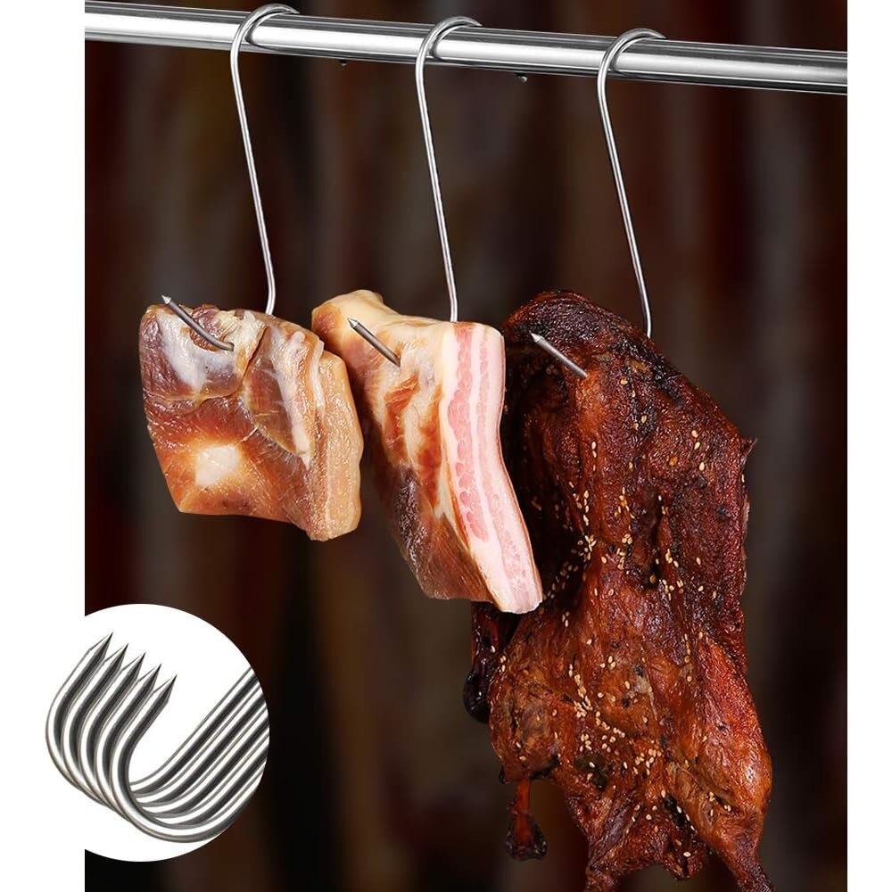 Set 20 carlige din inox pentru macelarie sau afumatoare carne, JENUOS ...