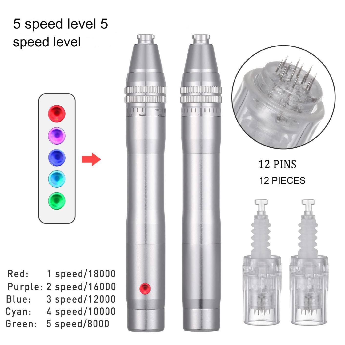 Aparat masaj facial tip stilou, dermapen, wireless, 12 capete rezerva ...