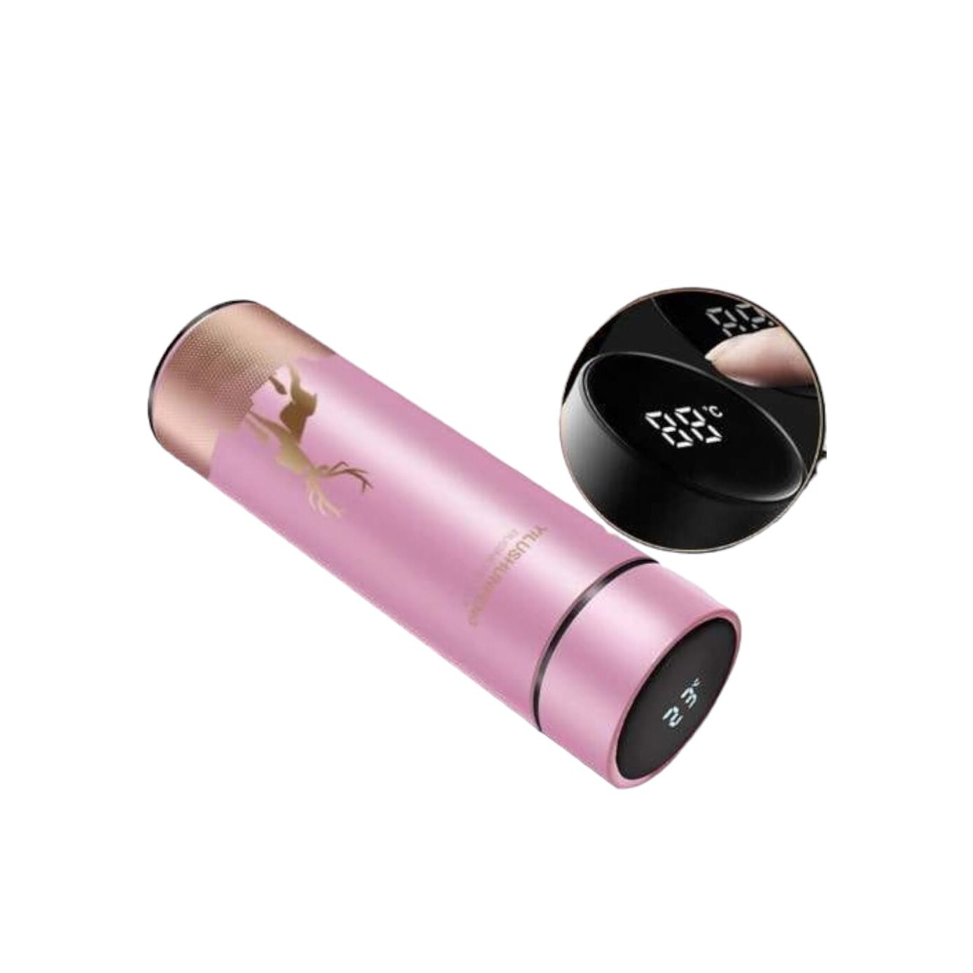 Интелигентен термос, LCD екран, Неръждаема стомана, 500 ml, Розов - eMAG.bg