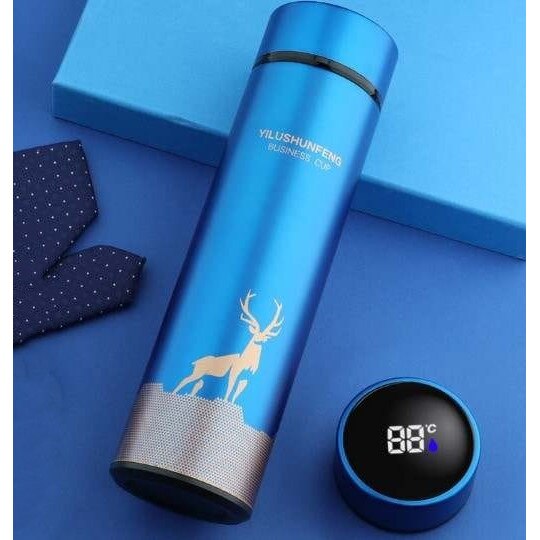 Termos inteligent, Ecran LCD, Otel inoxidabil, 500 ml, Albastru - eMAG.ro