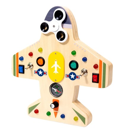 Joc educational Montessori din lemn, Tablou electric in forma de avion ...