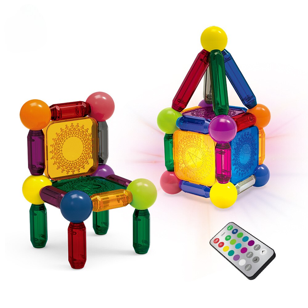 Set de constructie magnetic 3D, LiTech, 112 Piese colorate, cu lumini ...