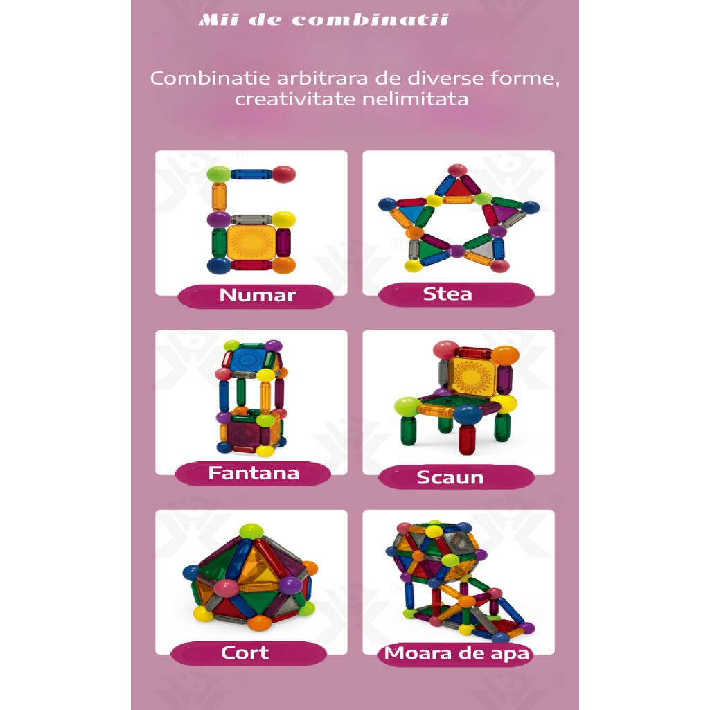 Set de constructie magnetic 3D, LiTech, 112 Piese colorate, cu lumini ...