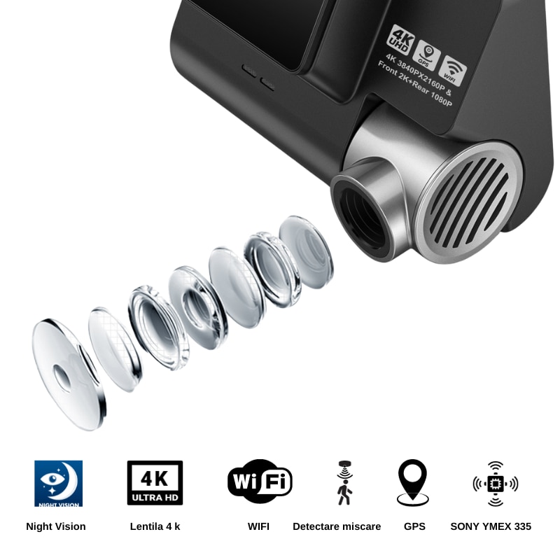 Camera Auto De Bord 4k UHD, Conectare WIFI, GPS, Unghi De Filmare 170 ...