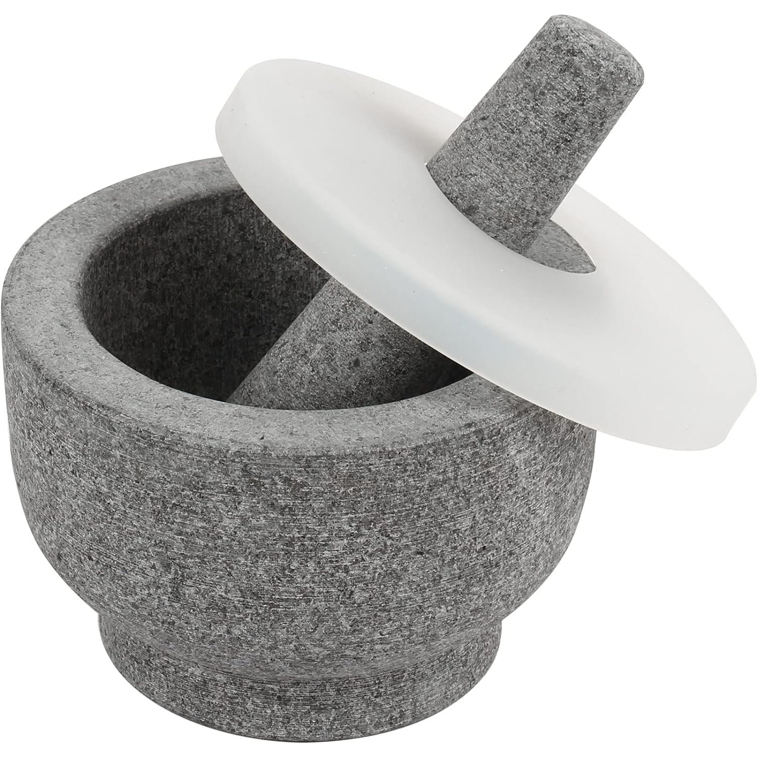 Mojar si pistil de granit, cu capac de silicon, 15 x 10 cm, 400 ml, gri ...