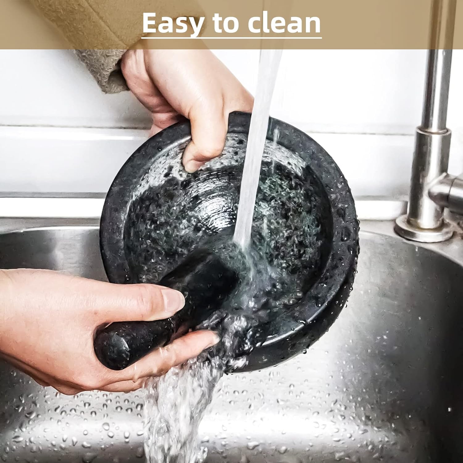 Mojar si pistil de granit, cu capac de silicon, 15 x 10 cm, 400 ml ...