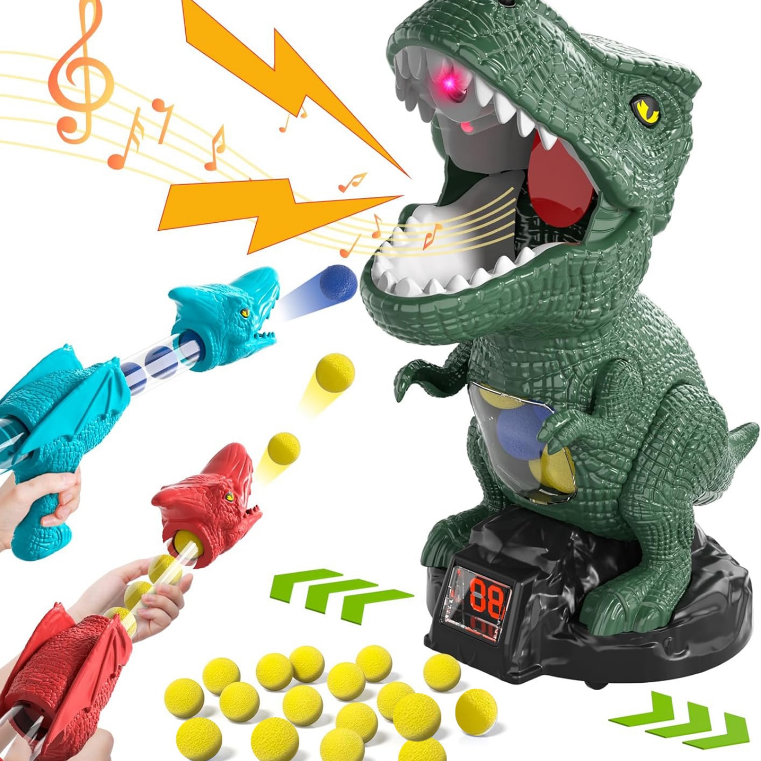 Jucarie pusca cu dinozauri, Simply Joy, cu tinta, pentru baieti si fete, verde, + 3 ani - eMAG.ro