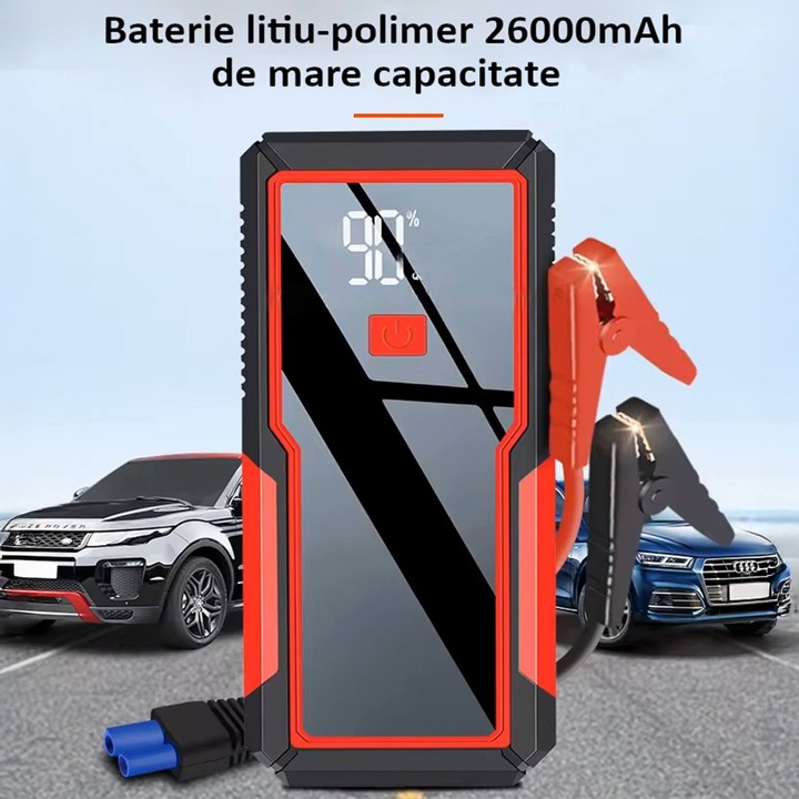 Starter auto portabil multifunctional, 12V, 2000A, 26000 mAh, 44.4 Wh ...