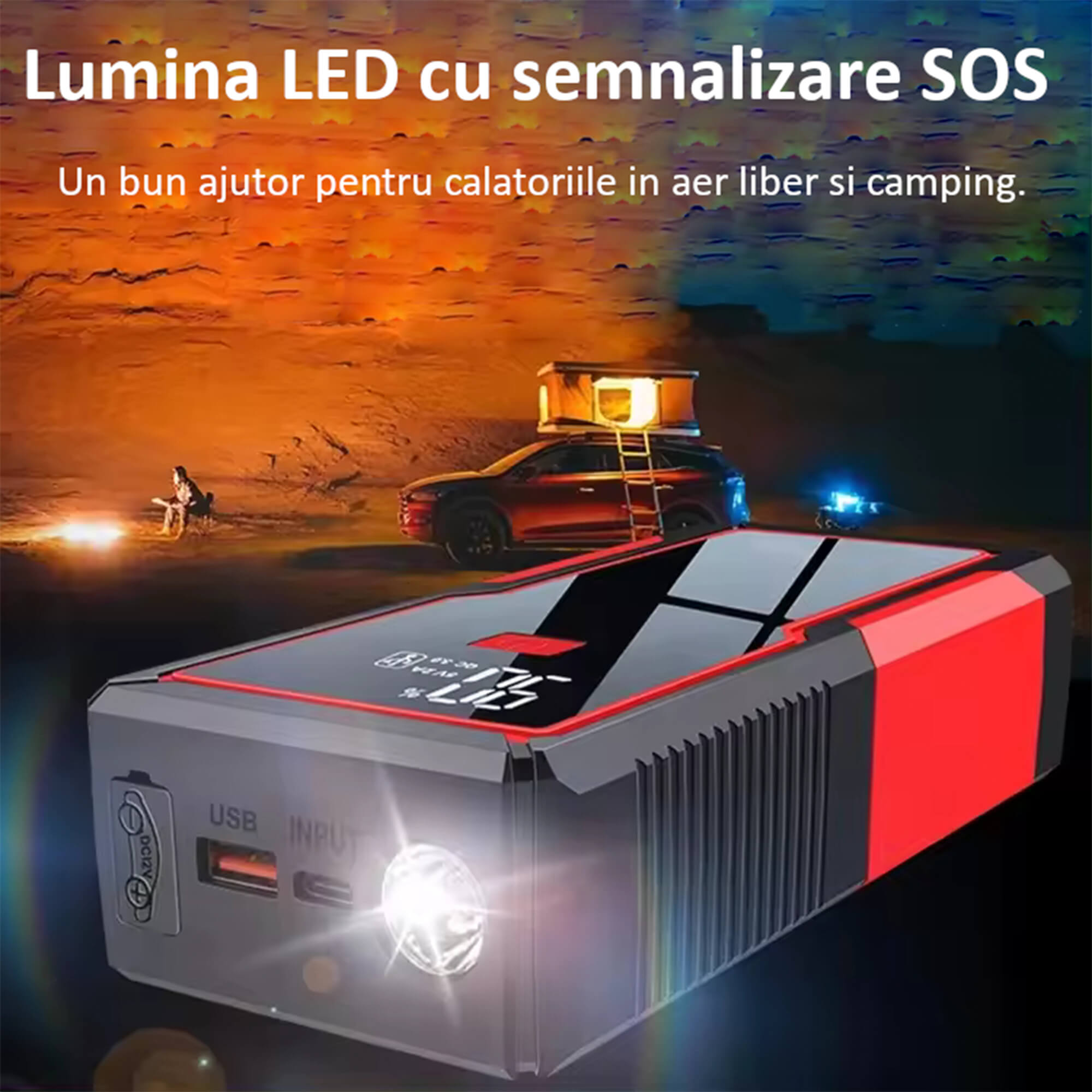 Starter auto portabil multifunctional, 12V, 2000A, 26000 mAh, 44.4 Wh ...