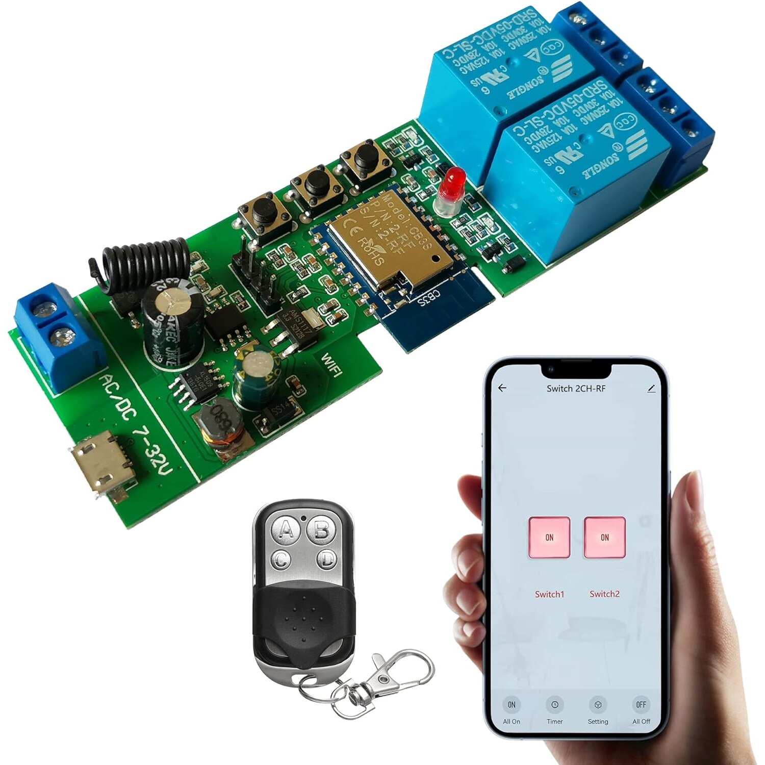 Modul de releu wireless WiFi, Jormftte, 2 canale, 433MHZ - eMAG.ro
