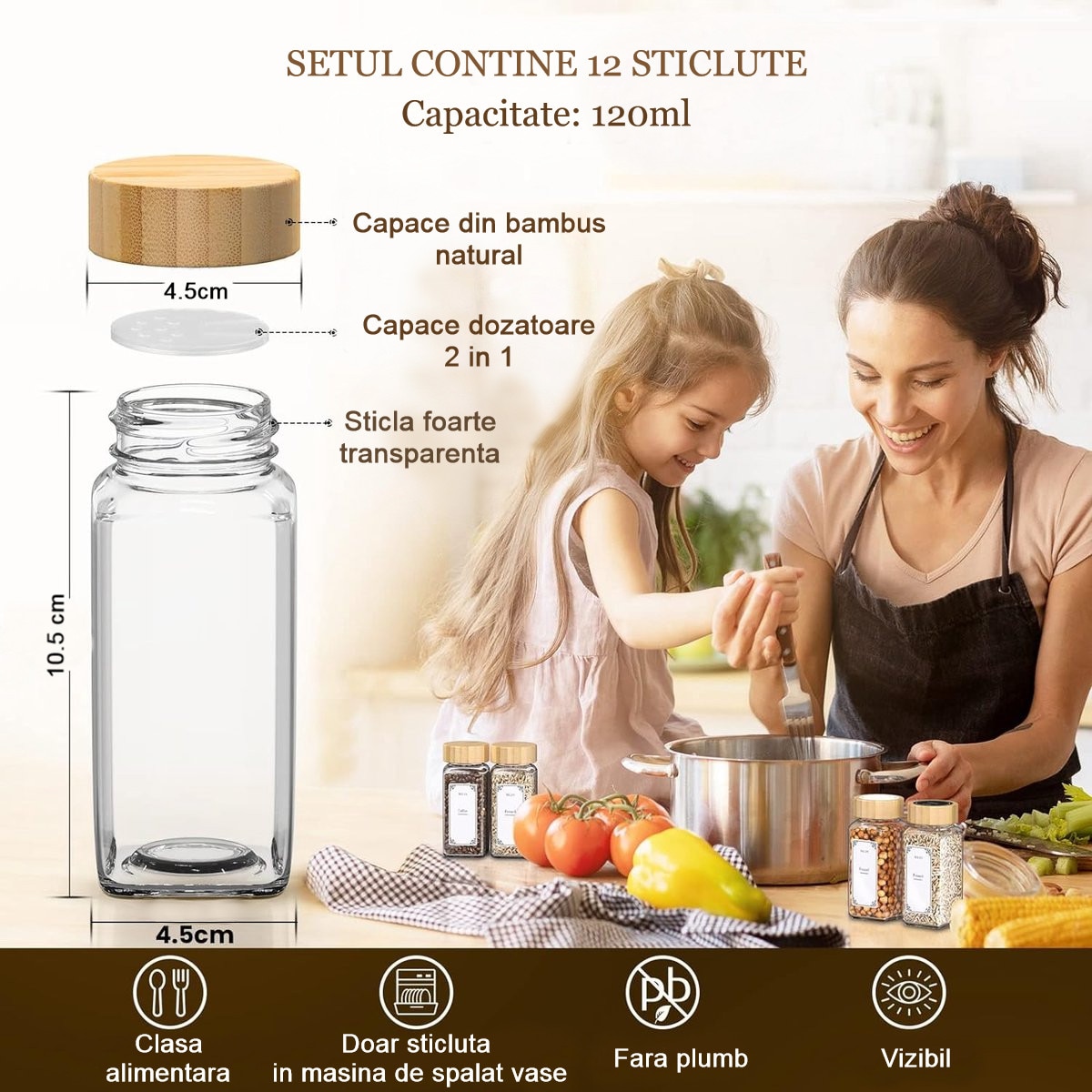 Set recipiente condimente Salestore.ro® 12 sticlute condimente cu ...