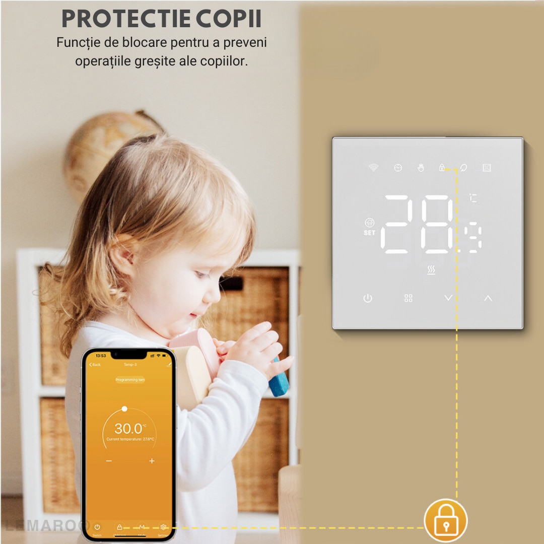 Termostat Ambiental Inteligent Lemaro®, WI-FI, Controlat Prin Internet ...