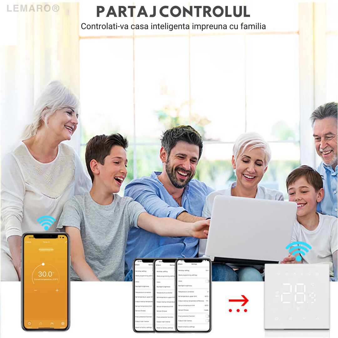 Termostat Ambiental Inteligent Lemaro®, WI-FI, Controlat Prin Internet ...