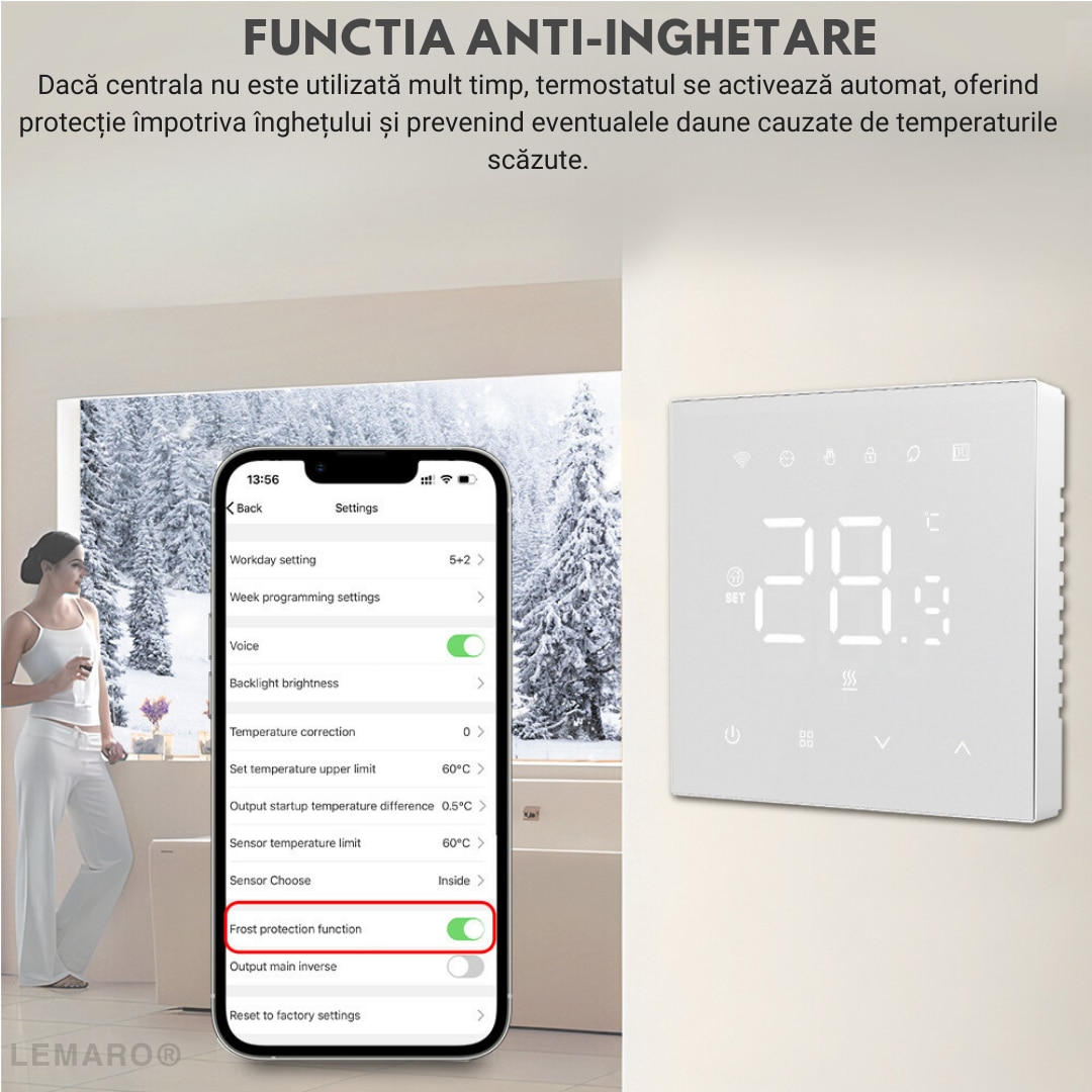 Termostat Ambiental Inteligent Lemaro®, WI-FI, Controlat Prin Internet ...