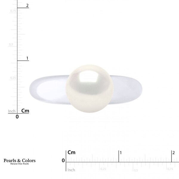 Inel din aur alb, cu perla alba de cultura, calitate AAA+, 9-10 mm ...