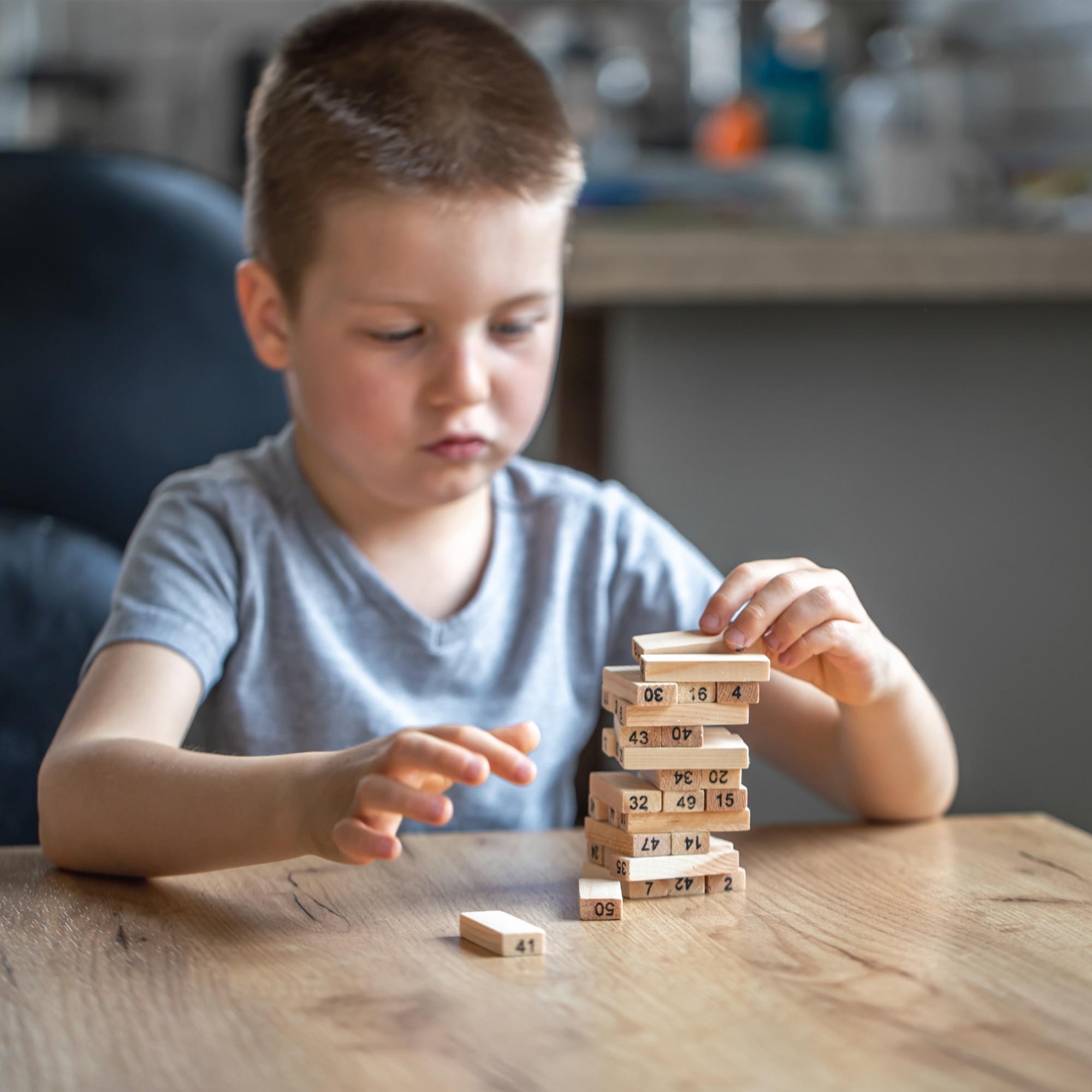 Joc Educativ Mini Turnul Jenga, 54 Blocuri si 4 Zaruri din Lemn, 18x5 ...