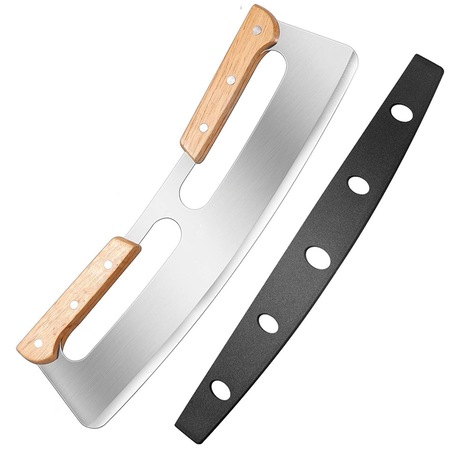 Cutit din inox pentru pizza, Ronyes®, 2 manere lemn, cu protectie lama ...