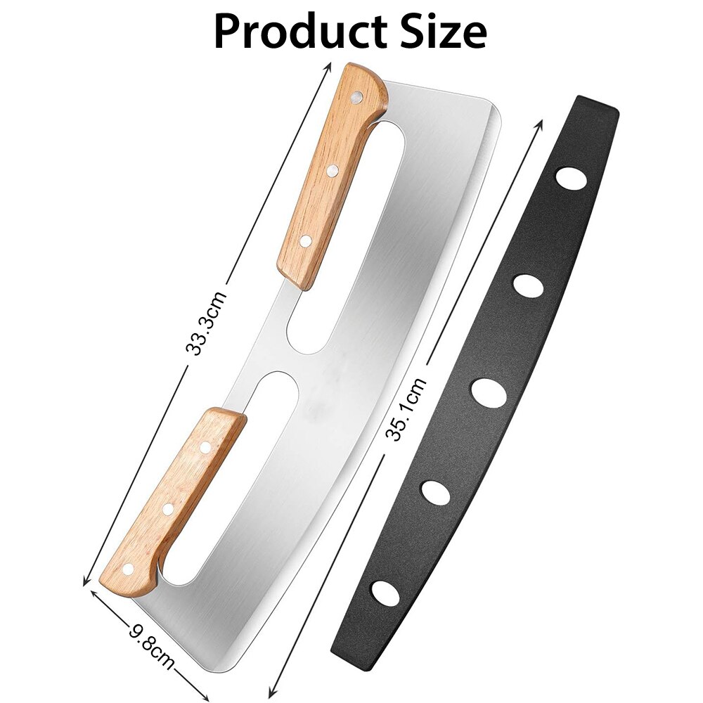 Cutit din inox pentru pizza, Ronyes®, 2 manere lemn, cu protectie lama ...