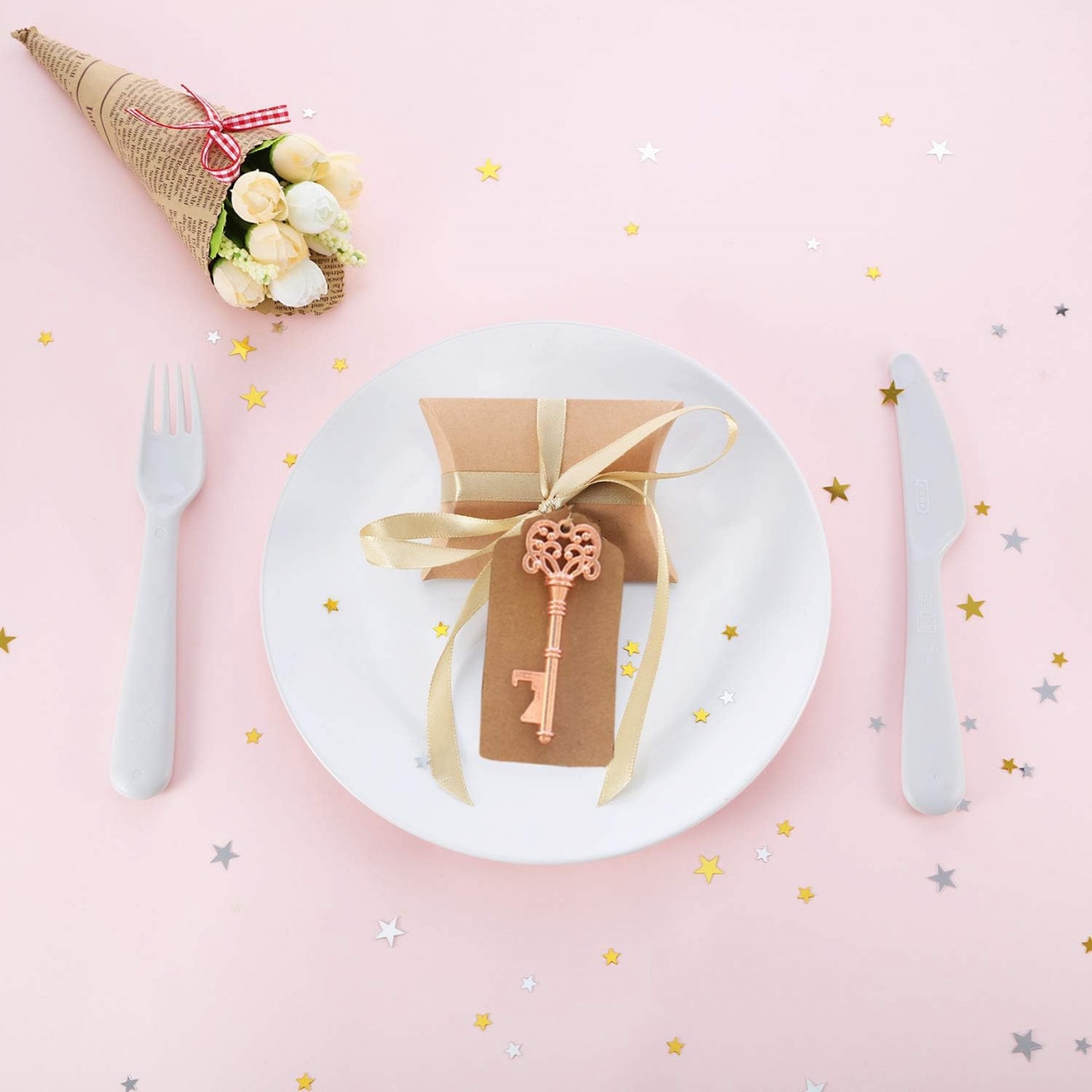 Set de 30 marturii Amajoy, metal/panza, alb/auriu - eMAG.ro