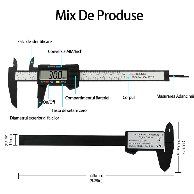 Subler, Afisaj LCD, Display digital, Precizie mare, 4 Moduri de ...