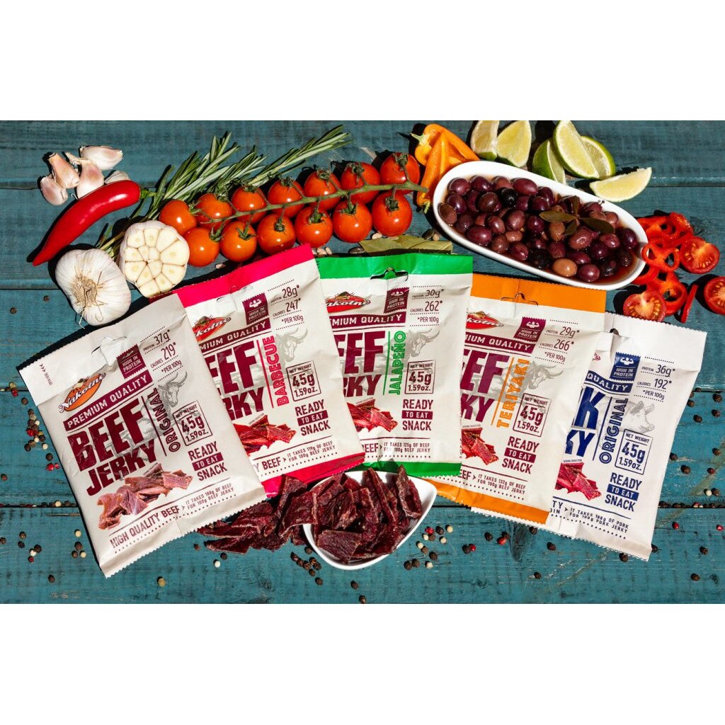 Gustare carne de vita afumata si uscata Beef Jerky Barbeque, 45 gr ...
