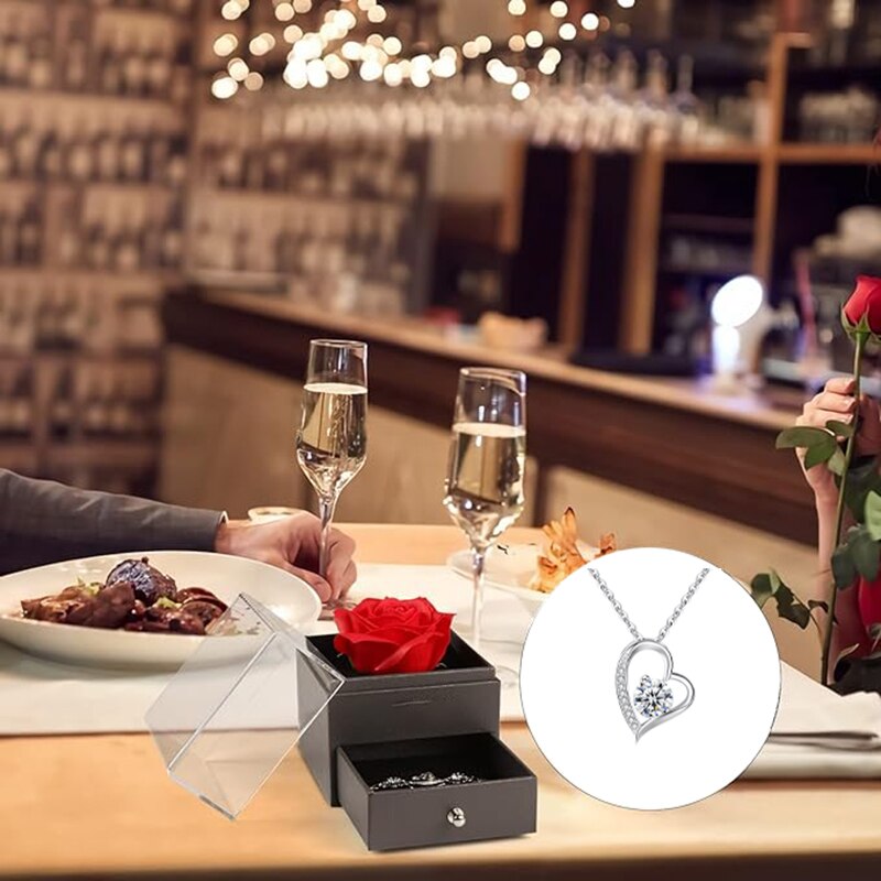 Colier Inima cu Cutie Tip Sertar, Trandafir Criogenat, Rosu/Auriu - eMAG.ro