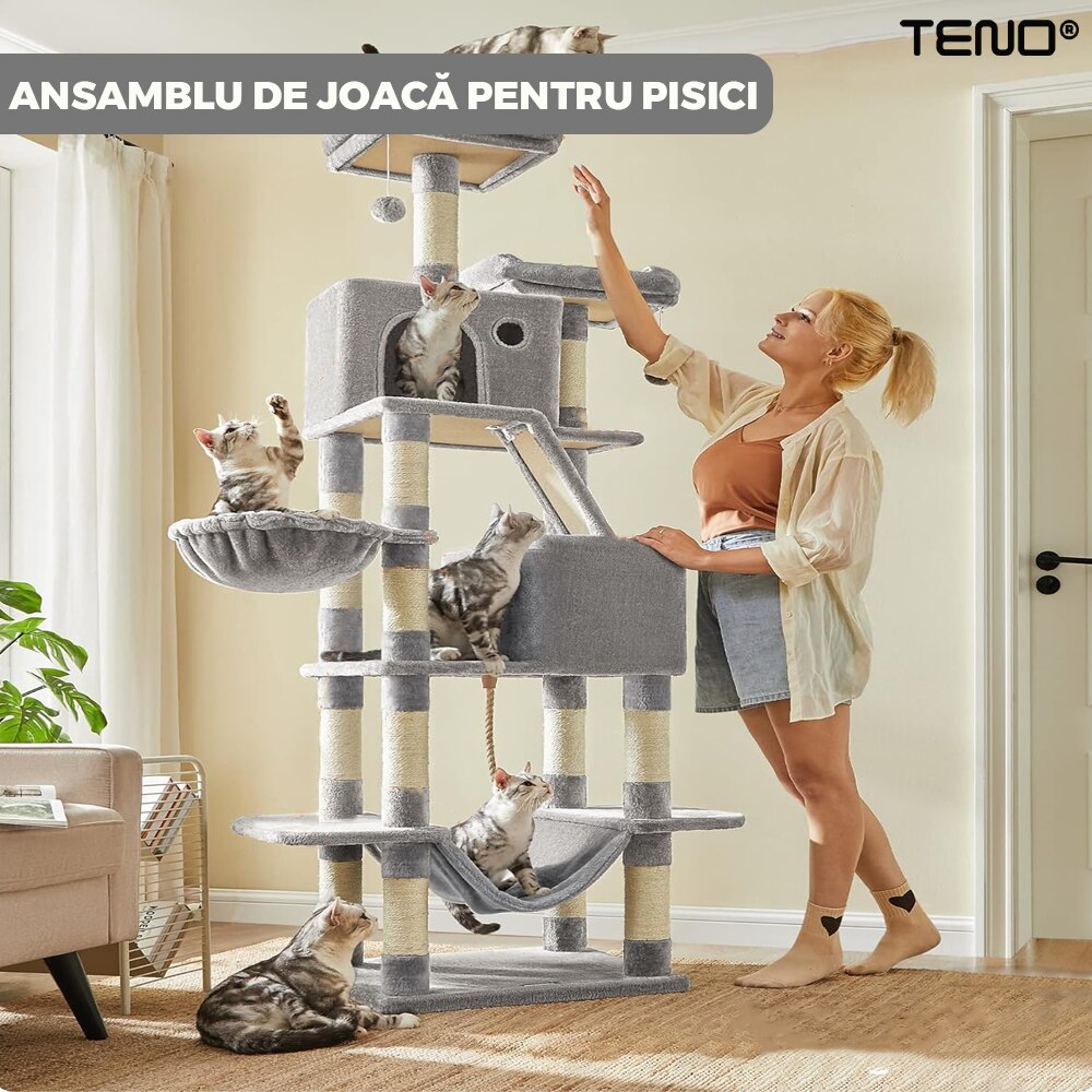 Ansamblu de Joaca pentru Pisici Teno®, tip turn, 2 platforme de ...