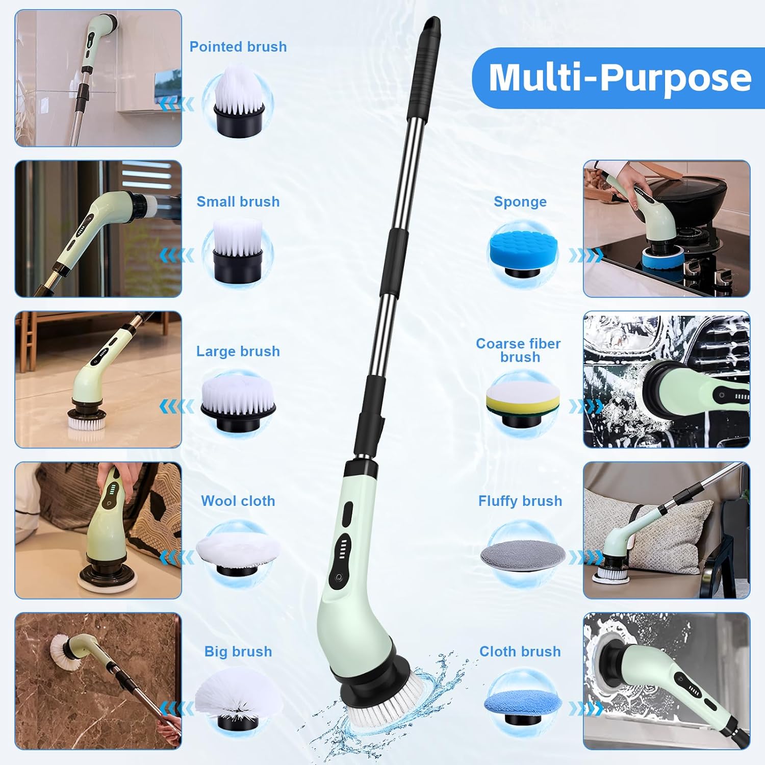 Perie electrica rotativa de curatat, EXCITAT®, 9 capete de perie ...