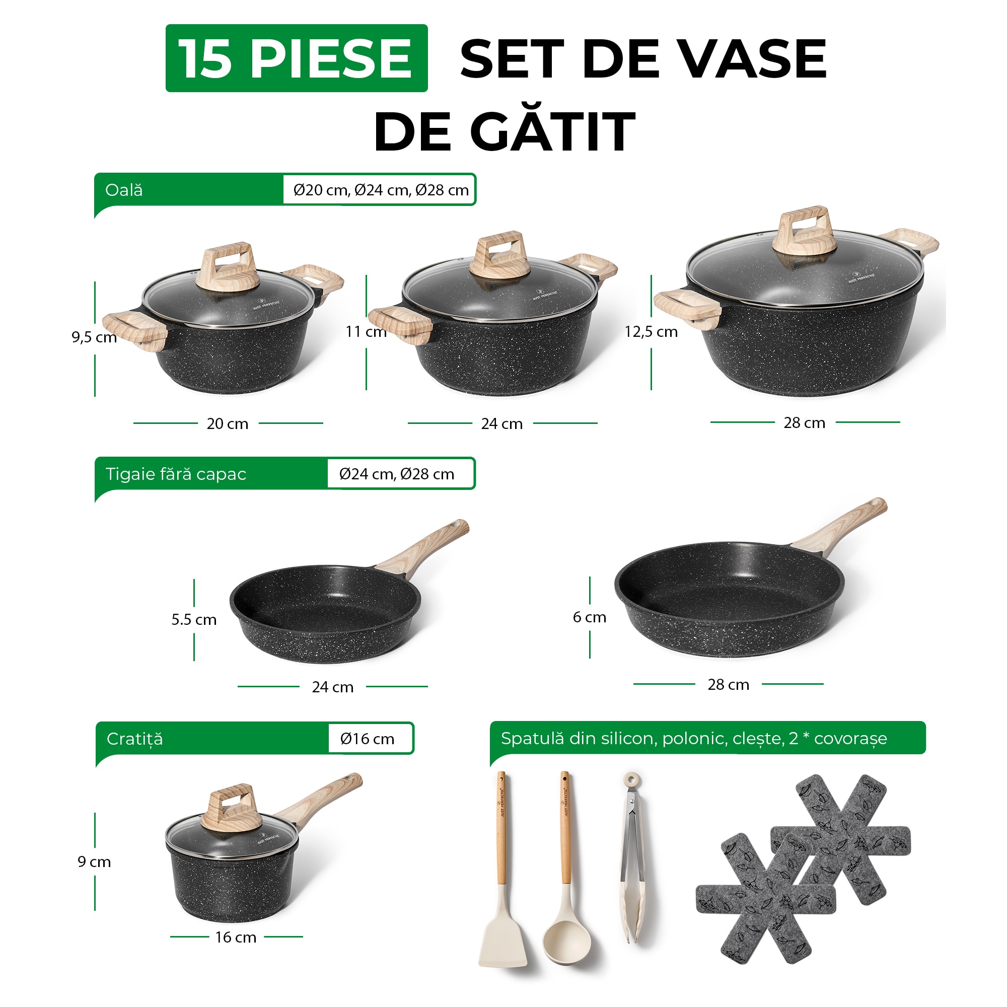 Set De Oale JUST PERFECTO - 15 Piese - Set Gatit Cu Capac - Set De Oale ...